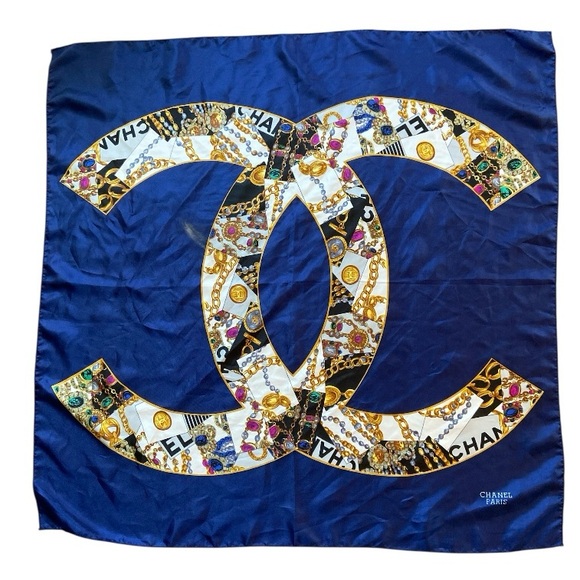 CHANEL REPLICA | Accessories | Chanel Replica Blue And Gold Silk Scarf ...